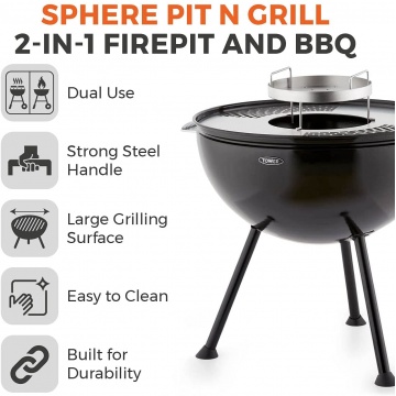 Tower Sphere 2-1 Fire Pit and Barbecue - Bowl Fire Pit and Grill BBQ